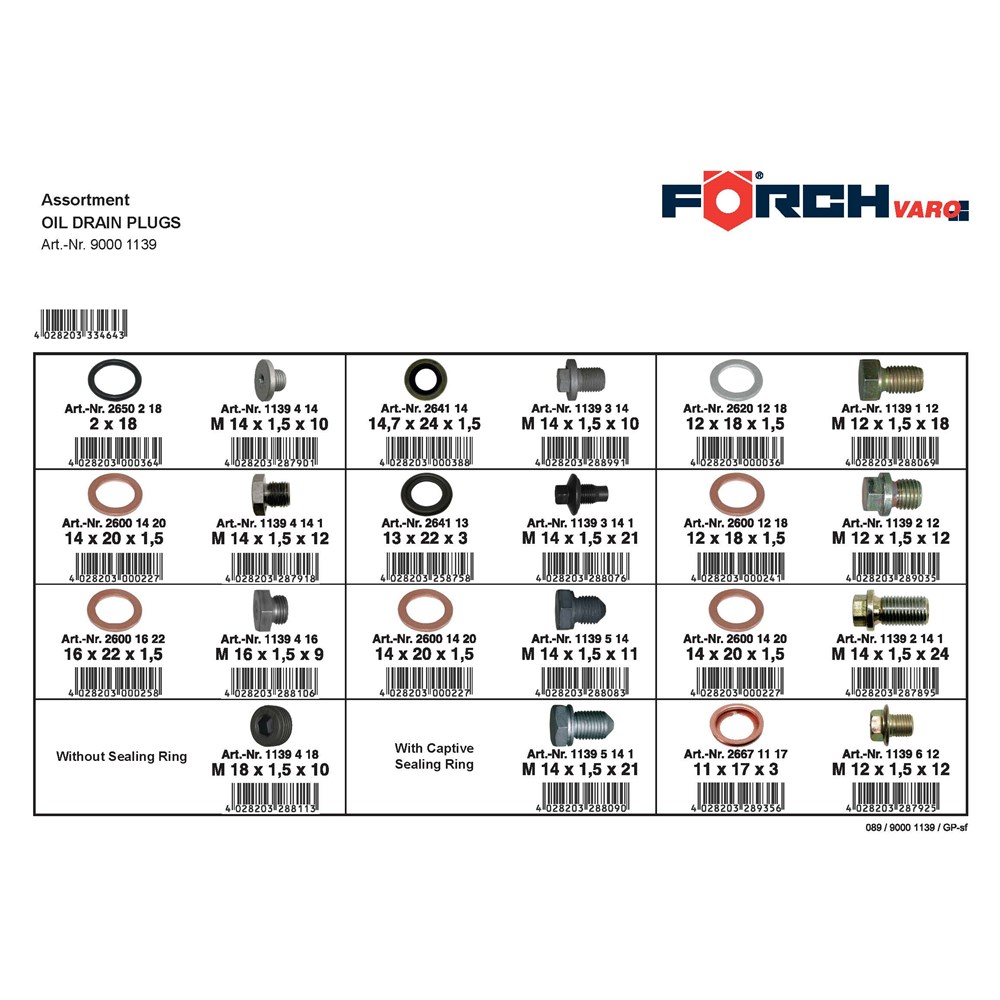 ASSORTMENT SUMP PLUGS - 9000 1139 - Förch Australia - Automotive Tools ...